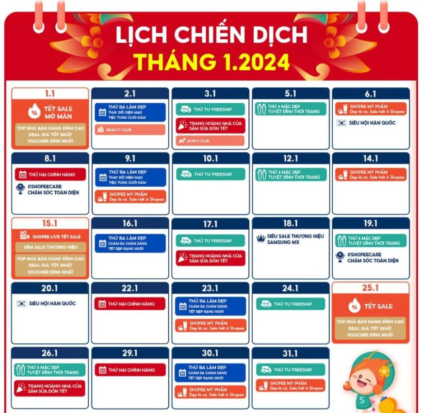 Lịch Sale Shopee 2024: Cập nhật tháng 01/2024